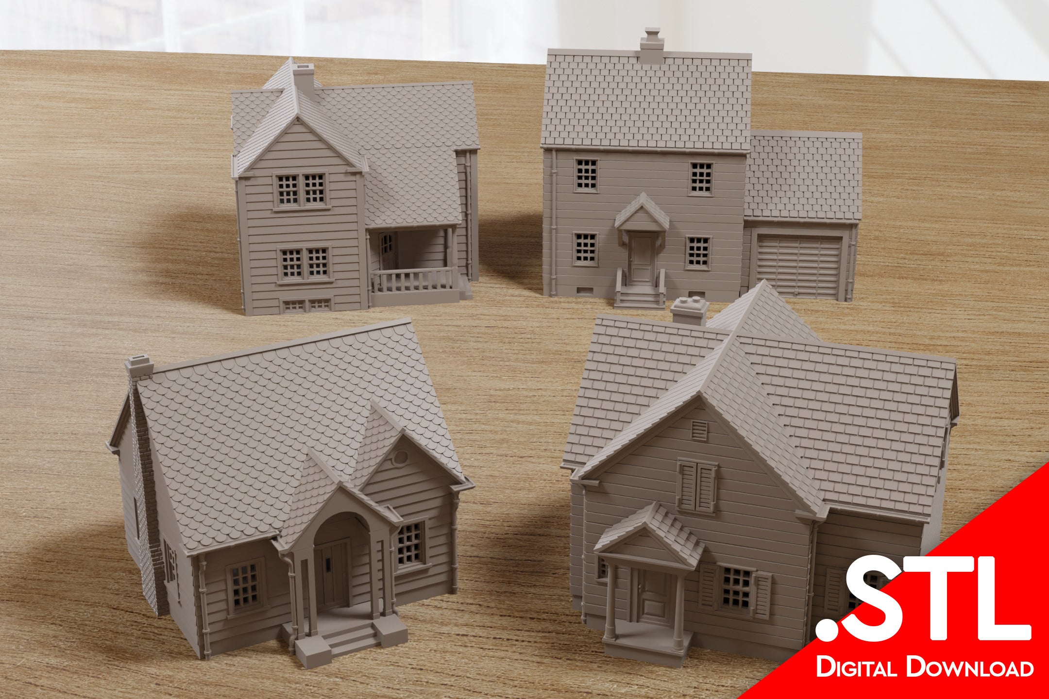 American Suburban Houses Village Set - Digital Download .STL Files for